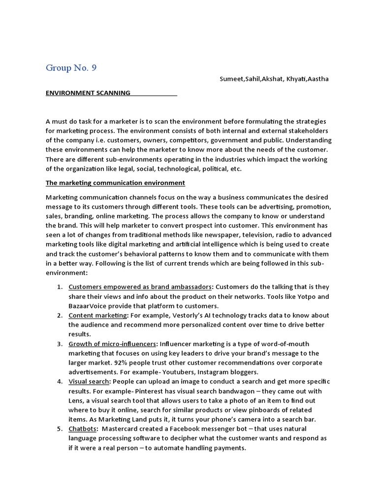 Environment Scanning Report | PDF | Marketing | Business Economics
