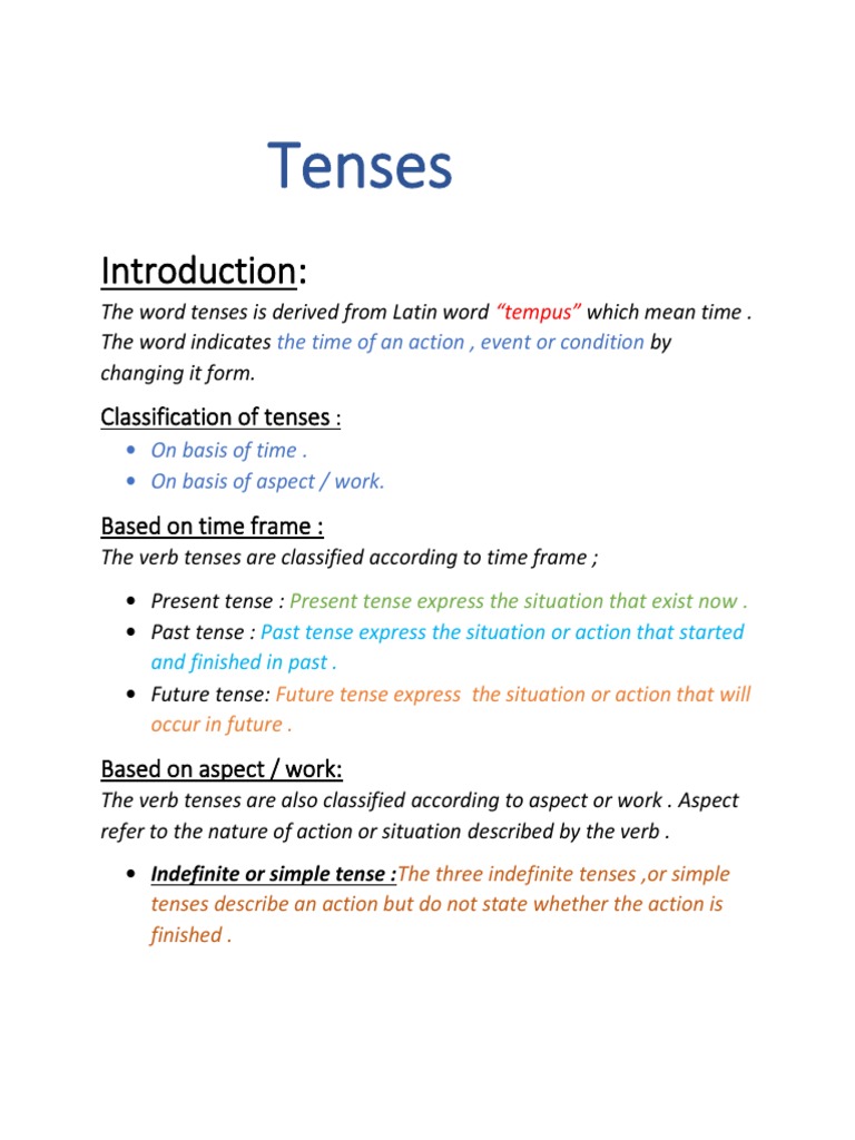 Classification of Tenses | PDF | Grammatical Tense | Perfect (Grammar)