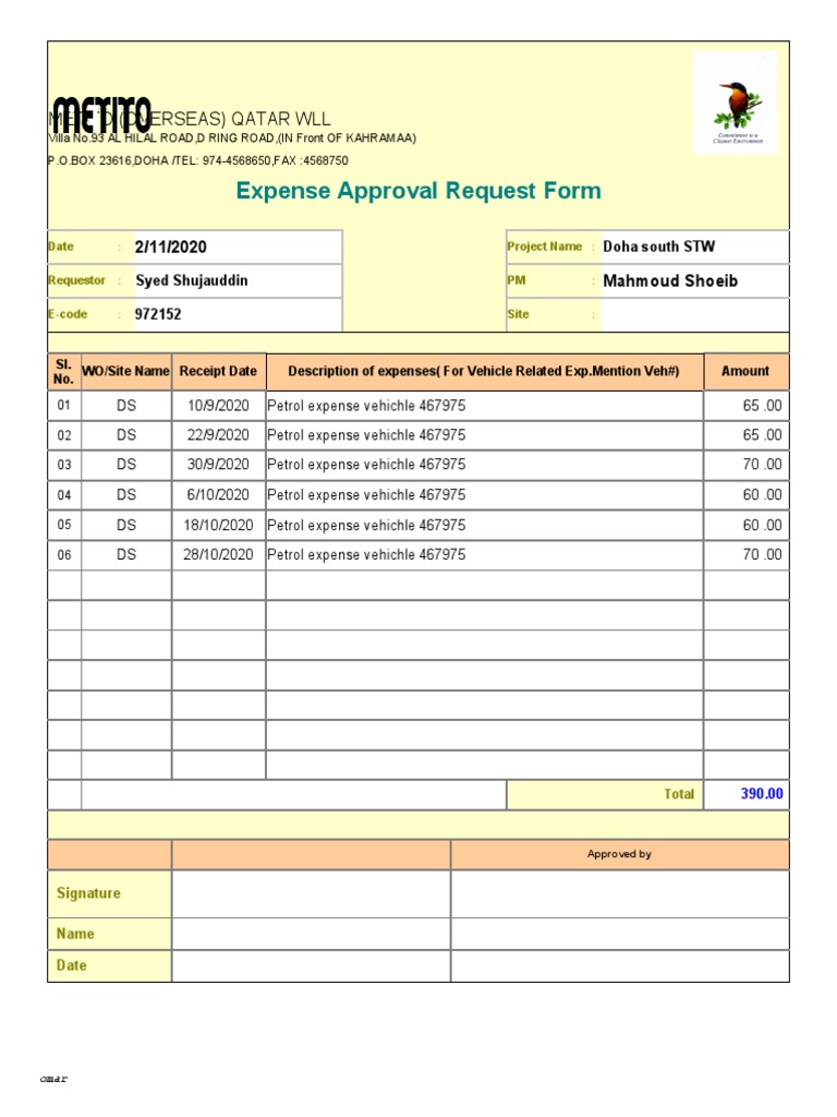 Expense Approval Request Form | PDF