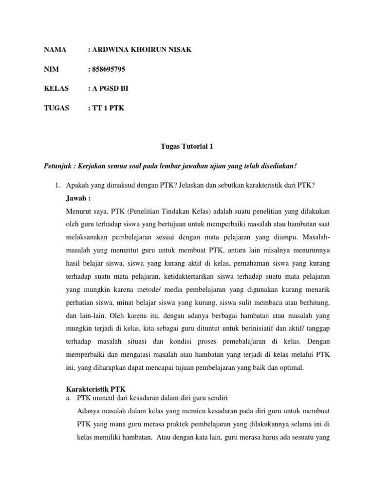 Ardwina Khoirun Nisak - TT 1 PTK | PDF
