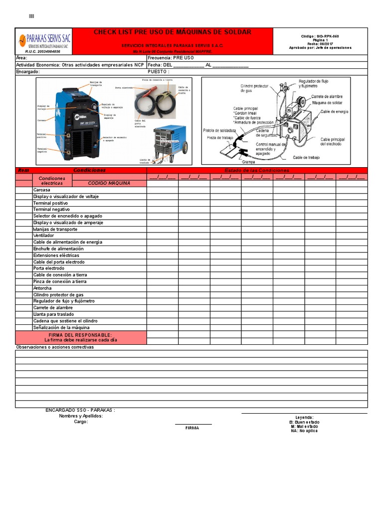 SIG-RPK-050 Check List de Máquinas de Soldar | PDF | Energia electrica ...