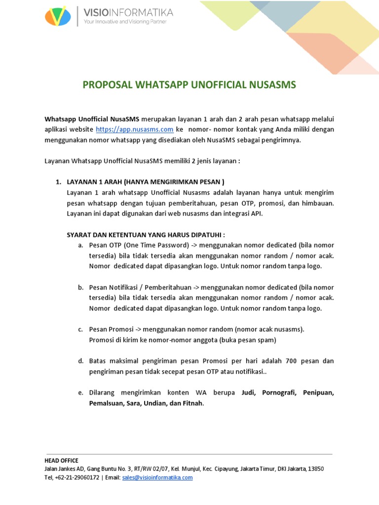 2020 Proposal Whatsapp Unofficial Nusasms PDF | PDF | Karier & Perkembangan | Bisnis