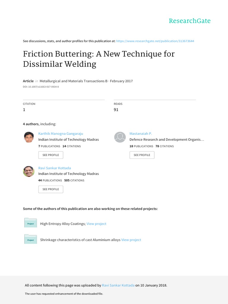 Friction Buttering: A New Technique For Dissimilar Welding ...