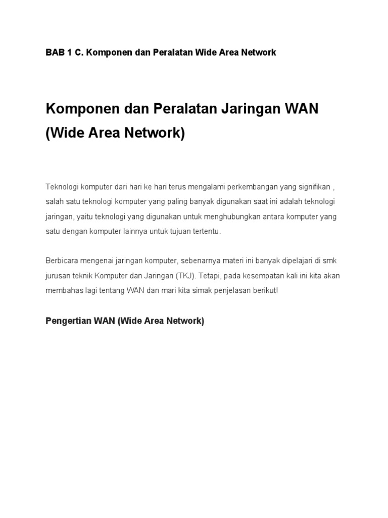 BAB 1 C. Komponen Dan Peralatan Wide Area Network | PDF