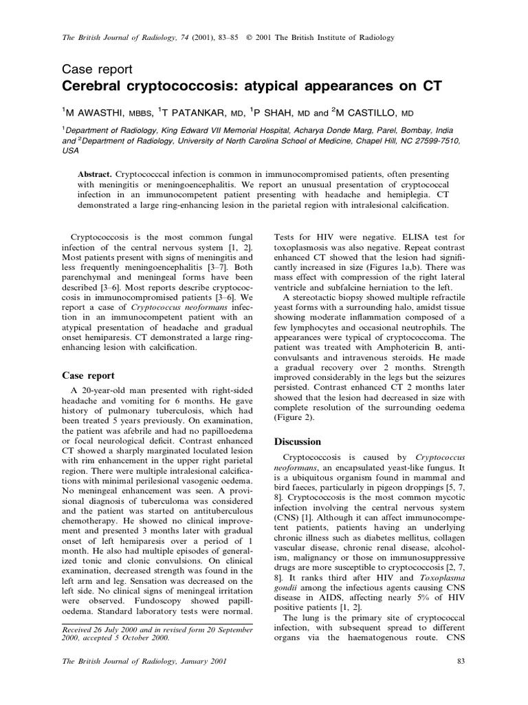 Cerebral Cryptococcosis: Atypical Appearances On CT: Case Report | PDF ...
