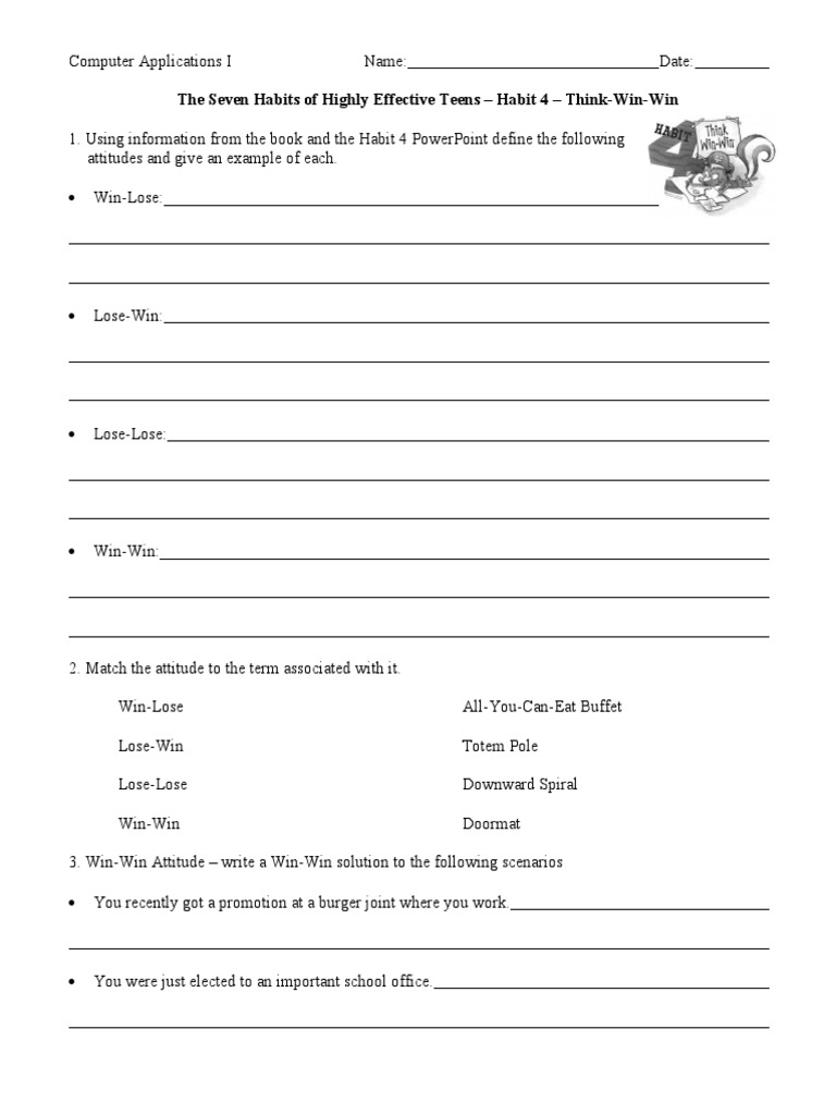 Habit 4: Think Win-Win Activities | PDF | Psychological Concepts