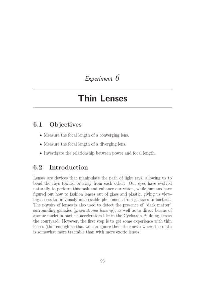 Thin Lenses: Experiment | PDF | Atomic | Physics