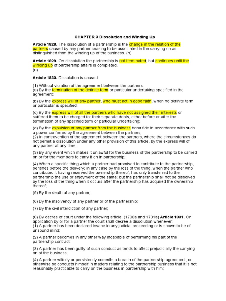 CHAPTER 3 Dissolution and Winding Up CODAL | PDF | Partnership | Liquidation