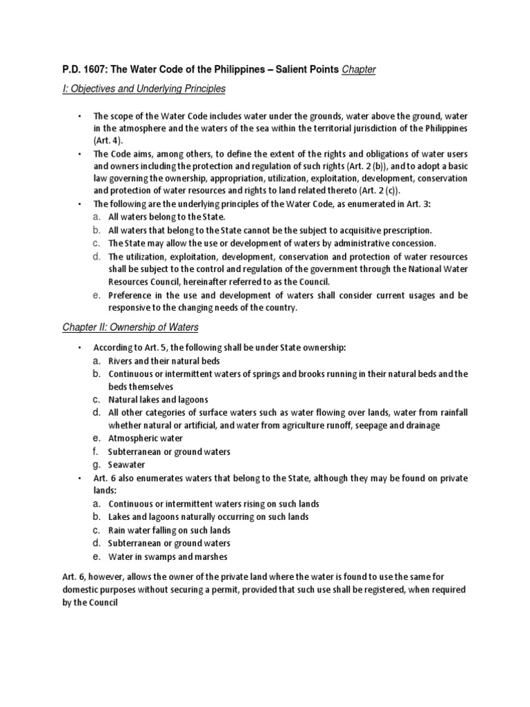 I: Objectives and Underlying Principles: P.D. 1607: The Water Code of ...