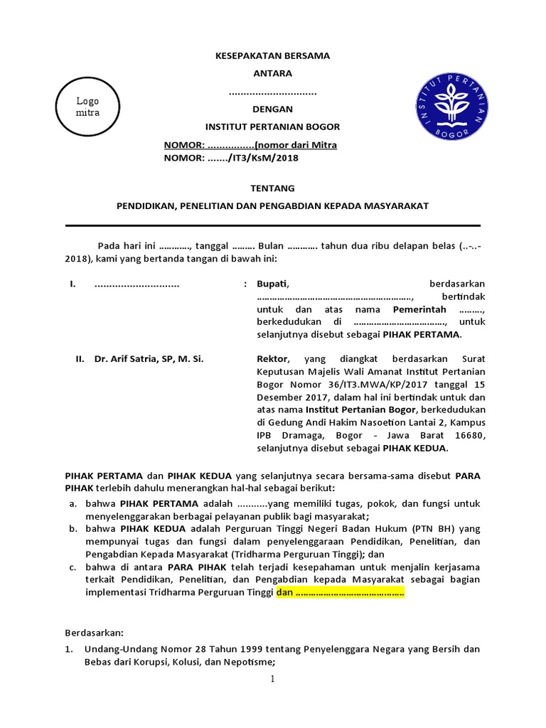 Draft MoU IPB | PDF