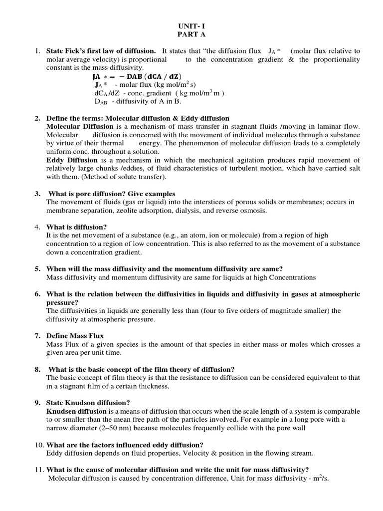 Unit 1 | PDF | Diffusion | Humidity