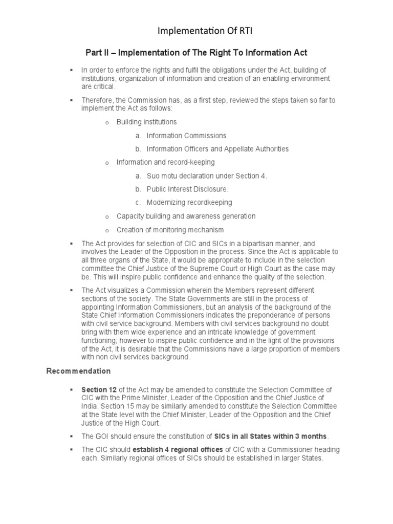 Implementation of RTI: Part II - Implementation of The Right To ...