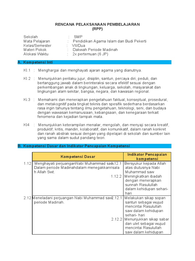 Contoh RPP PAI SMP | PDF