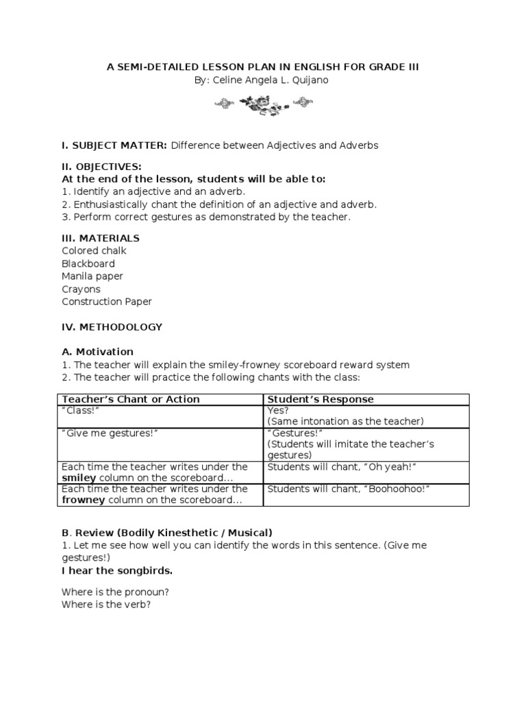 Lesson Plan - Difference Between Adjective and Adverb | PDF | Adverb ...