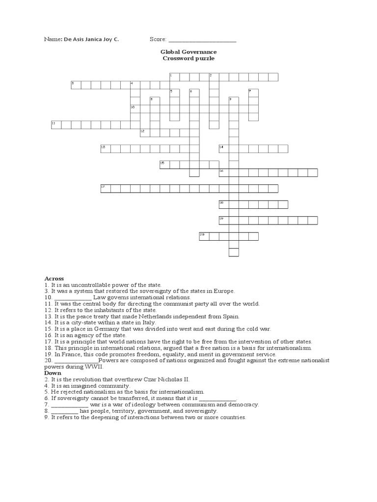 Global Governance Crossword Puzzle | PDF