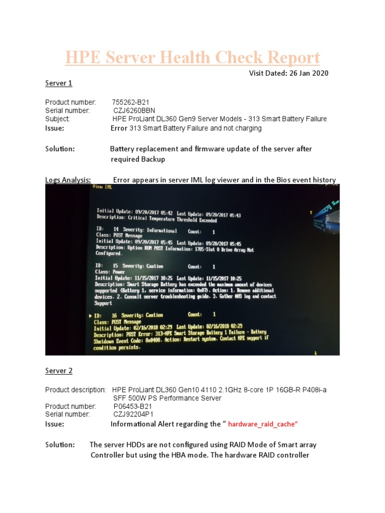 HPE Server Health Check Report: Hardware - Raid - Cache" | PDF