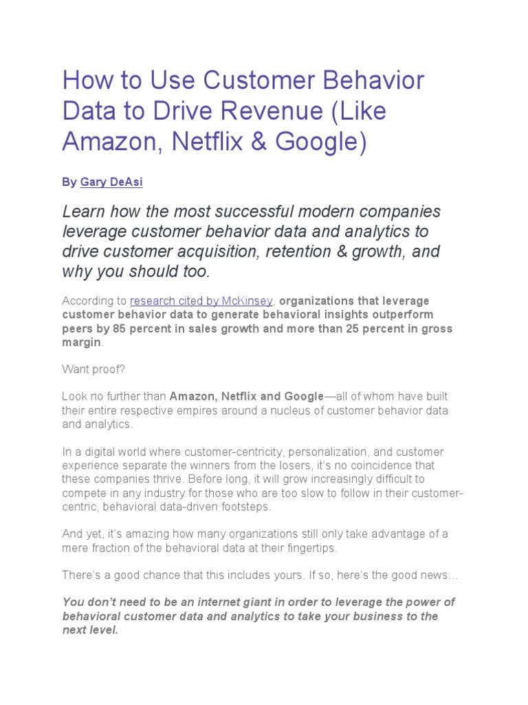 Customer Behavior Data To Drive Revenue | PDF | Analytics | Consumer ...