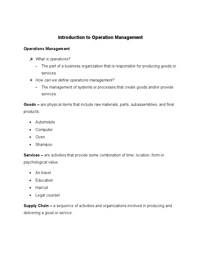 Introduction To Operations Management | PDF | Operations Management ...