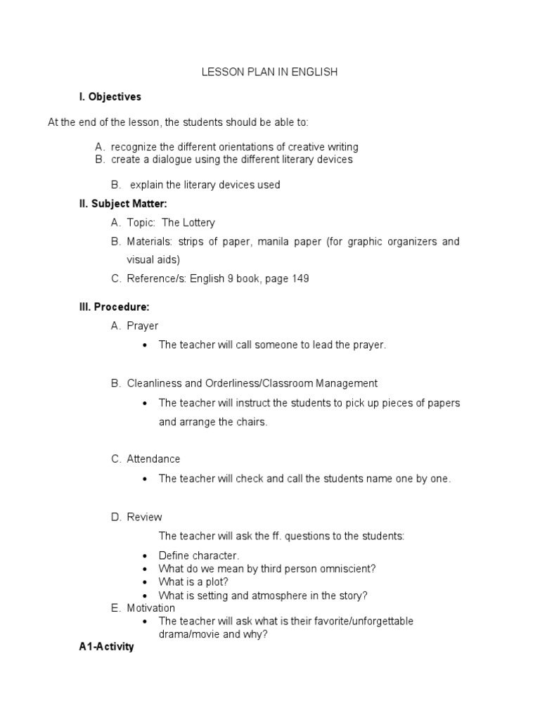 Lesson Plan in English 5s | PDF | Play (Theatre) | Poetry
