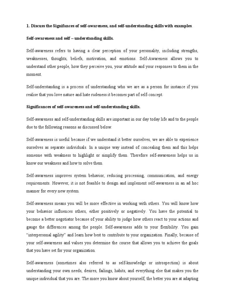 Discuss The Signifances of Self-Awareness, and Self-Understanding ...