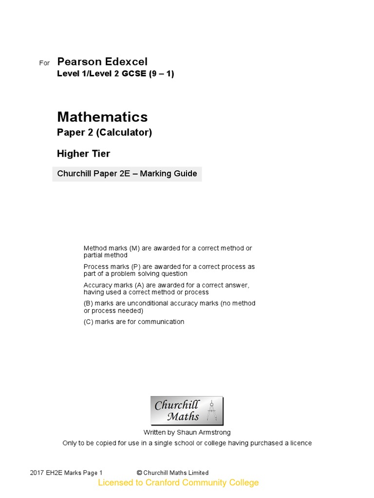 CML 2017 Marks EH2E PDF | PDF | Trigonometric Functions | Elementary ...