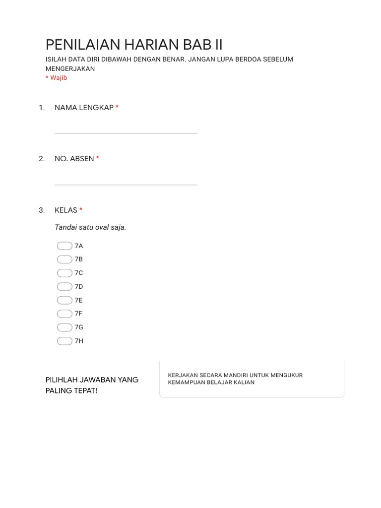 Soal PH BAB 2 Kelas 7 | PDF | Kesehatan Holistik | Sains & Matematika