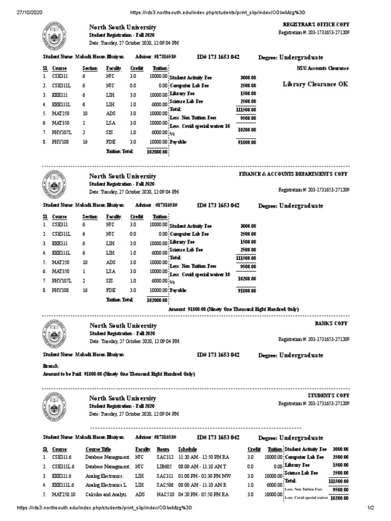 North South University: ID# 173 1653 042 Degree | PDF | Learning | Business