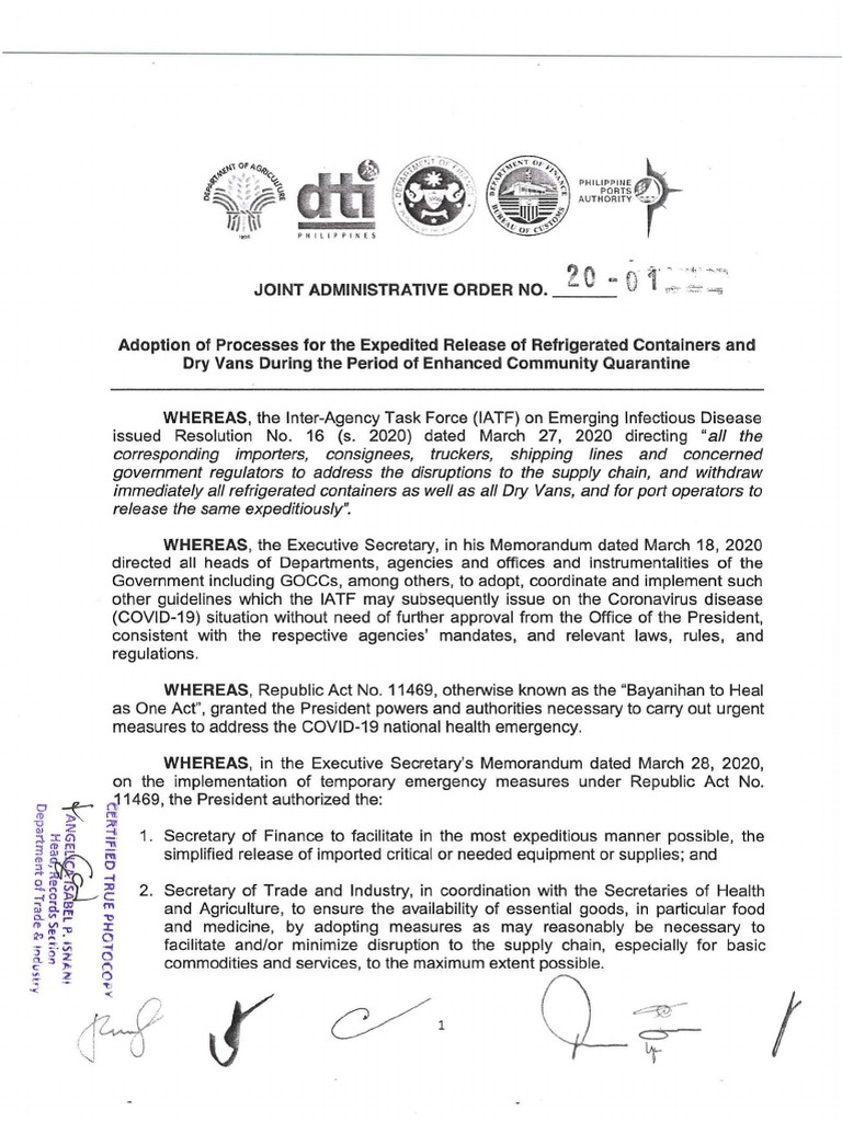 Joint Admin Order | PDF | Customs | Cargo