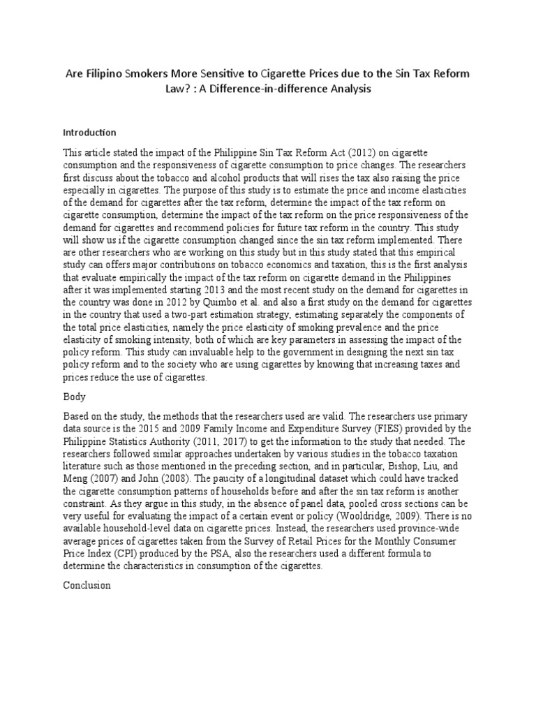 Are Filipino Smokers More Sensitive To Cigarette Prices Due To The Sin ...