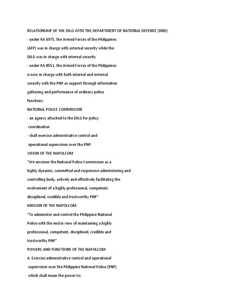 Relationship of The Dilg With The Department of National Defense | PDF ...