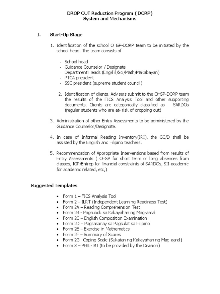 Drop Out Reduction Program Systems and Mechanics | PDF | Reading ...