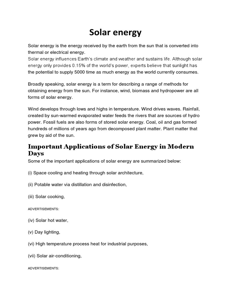 Solar Energy: Important Applications of Solar Energy in Modern Days ...