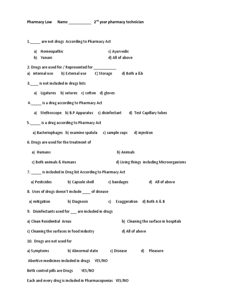 Pharmacy Law Name - 2 Year Pharmacy Technician | PDF | Pharmacist ...