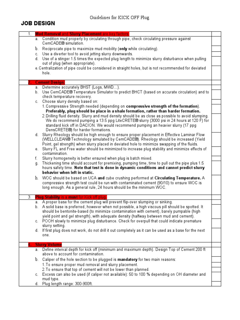 Guidelines For KICK OFF Plug | PDF | Pump | Chemical Engineering