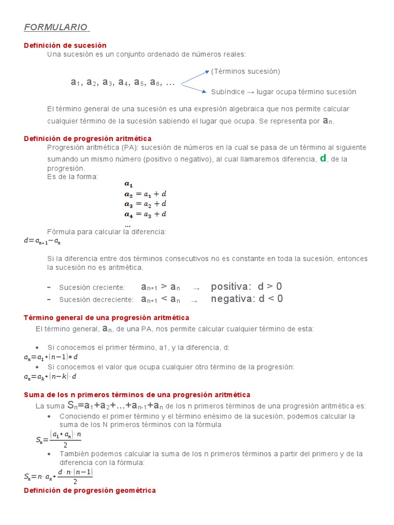 Formulario Sucesiones | PDF | Secuencia | Álgebra