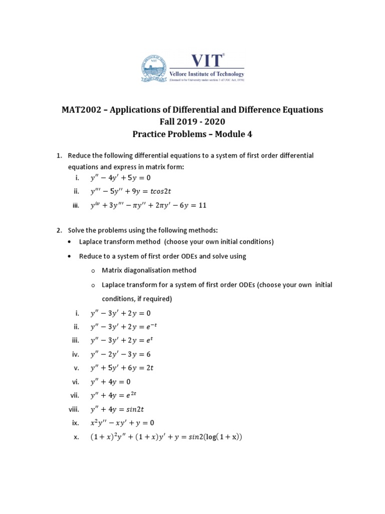 Differential Equations Practice Problems | PDF | Teaching Methods ...