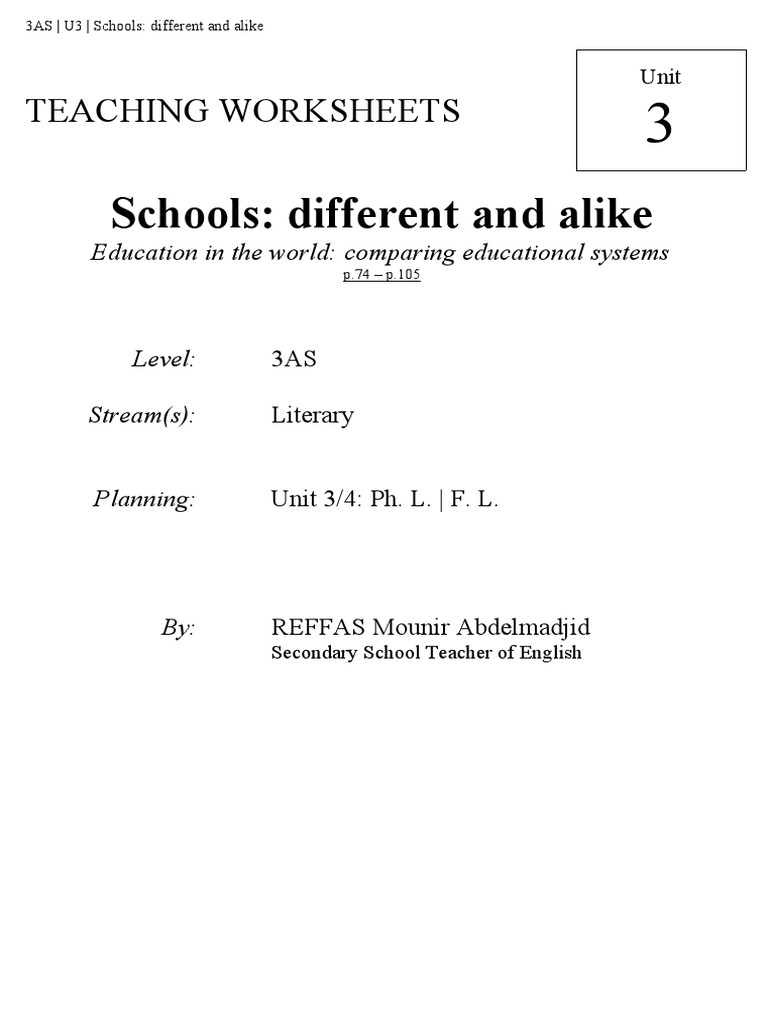 306 Unit THREE - Schools Different and Alike | PDF | Lesson Plan | Grammar