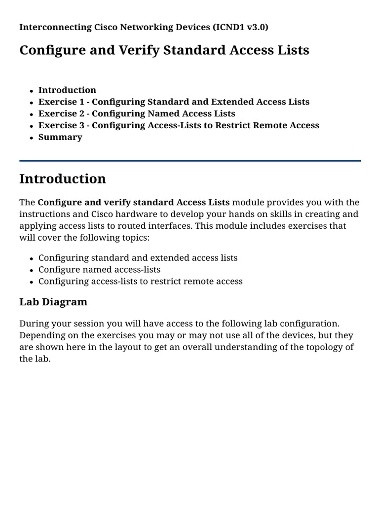 Configure and Verify Standard Access Lists: Interconnecting Cisco Networking Devices (ICND1 v3.0 ...