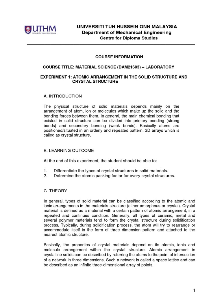 Material Science Lab Guide | PDF | Crystal Structure | Crystal