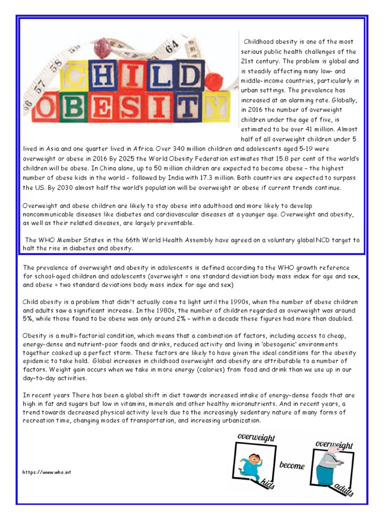 Childhood Obesity Reading Comprehension Exercises | PDF | Childhood ...