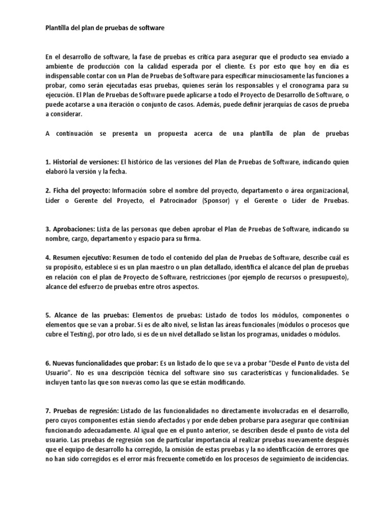 Plan de Pruebas Ejemplos | PDF | Pruebas de software | Software