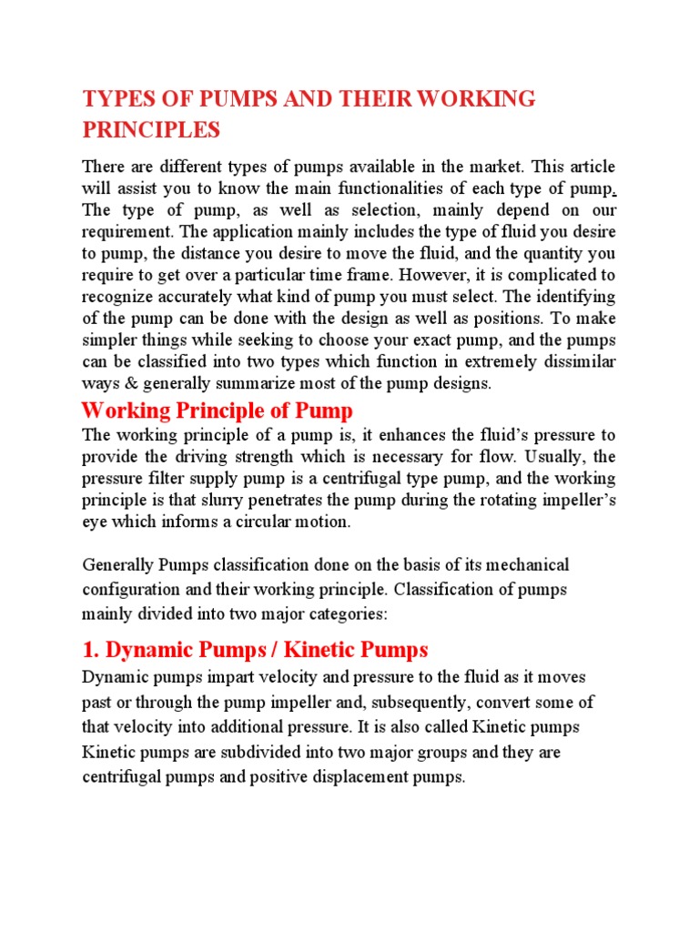 Types of Pumps and Their Working Principles | PDF | Pump | Turbomachinery