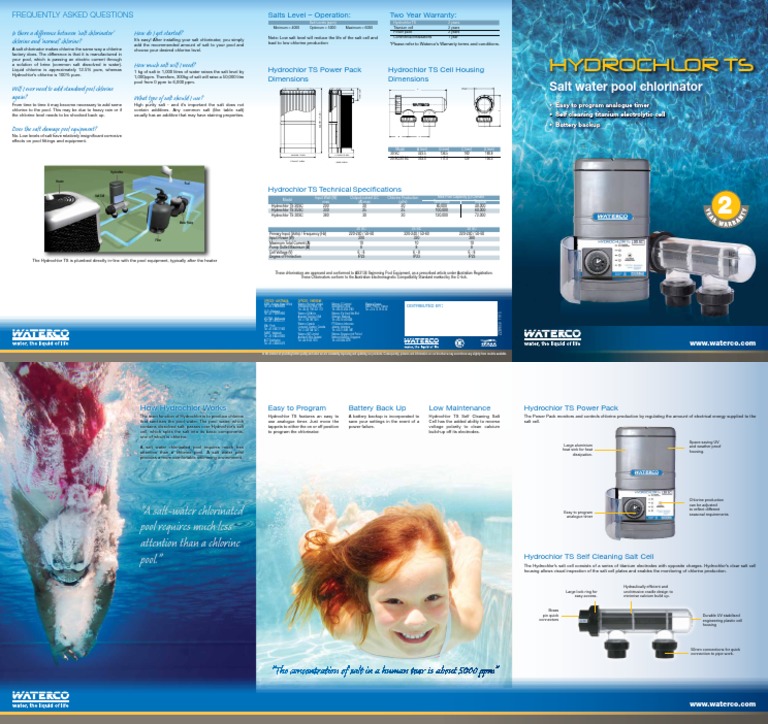 Hydrochlor TS: Salt Water Pool Chlorinator | PDF | Chlorine | Salt