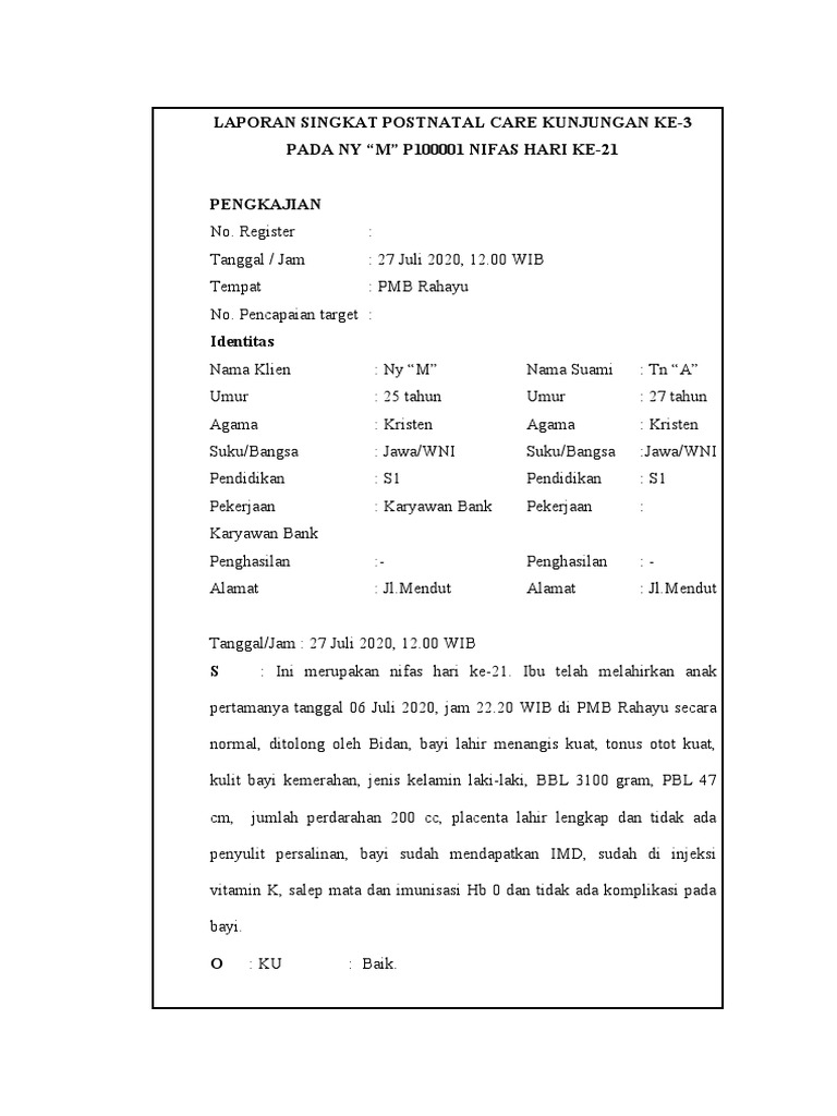 Soap Nifas Kunjungan Ke 3 | PDF