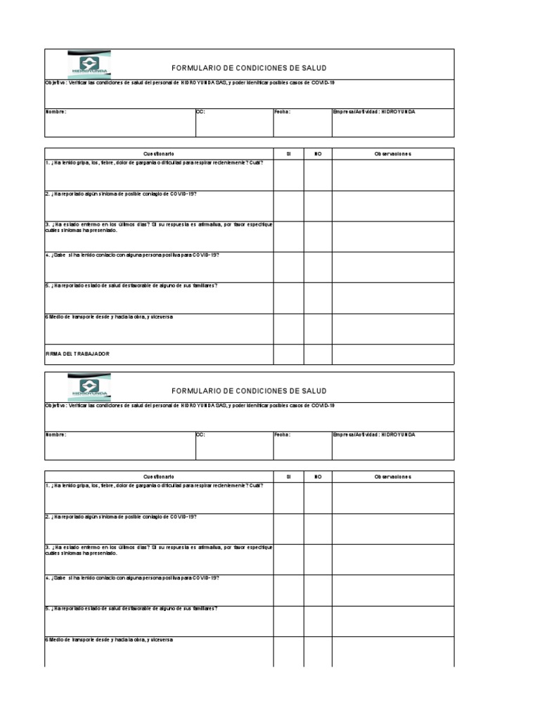 Formato Condiciones de Salud. | PDF | Enfermedades y trastornos ...