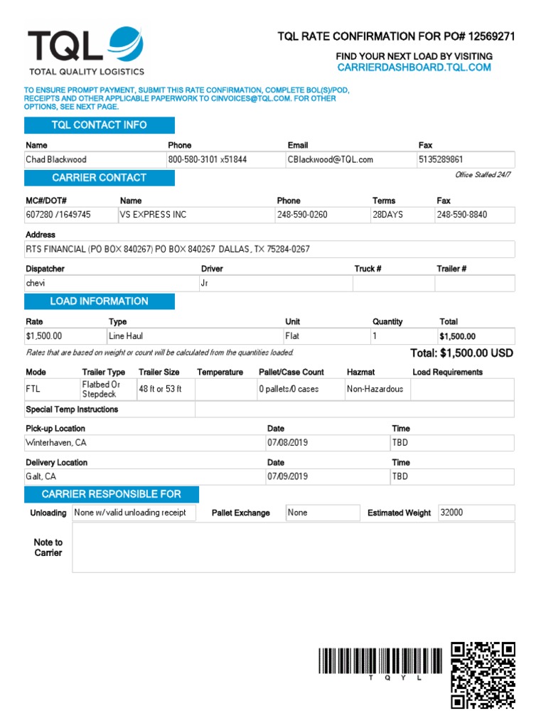 Carrier Rate Confirmation | PDF | United States Labor Law | Truck