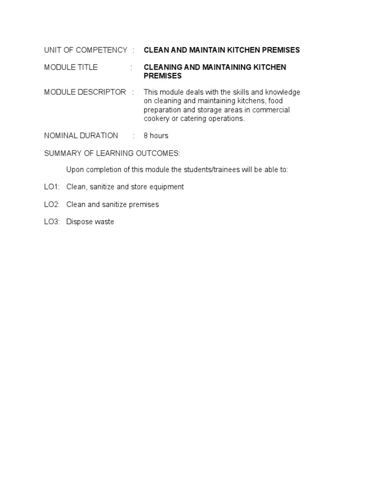 Clean and Maintain Kitchen Premises Cleaning and Maintaining Kitchen ...