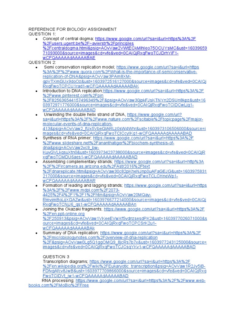 Reference For Biology Assignment | PDF | Dna Replication | Macromolecules