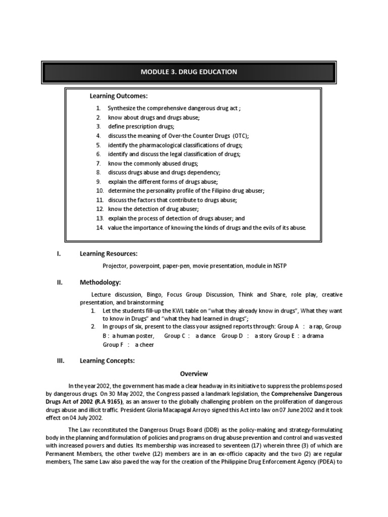 Module 3 Drug Education | PDF | Substance Dependence | Narcotic