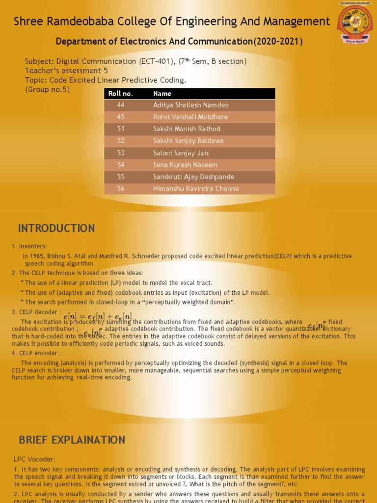 Code Excited Liner Predictive Coding | PDF | Digital Signal Processing ...